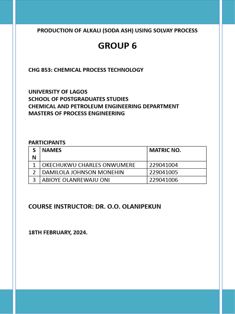 Soda Ash Production via Solvay Process | PDF | Sodium Carbonate ...