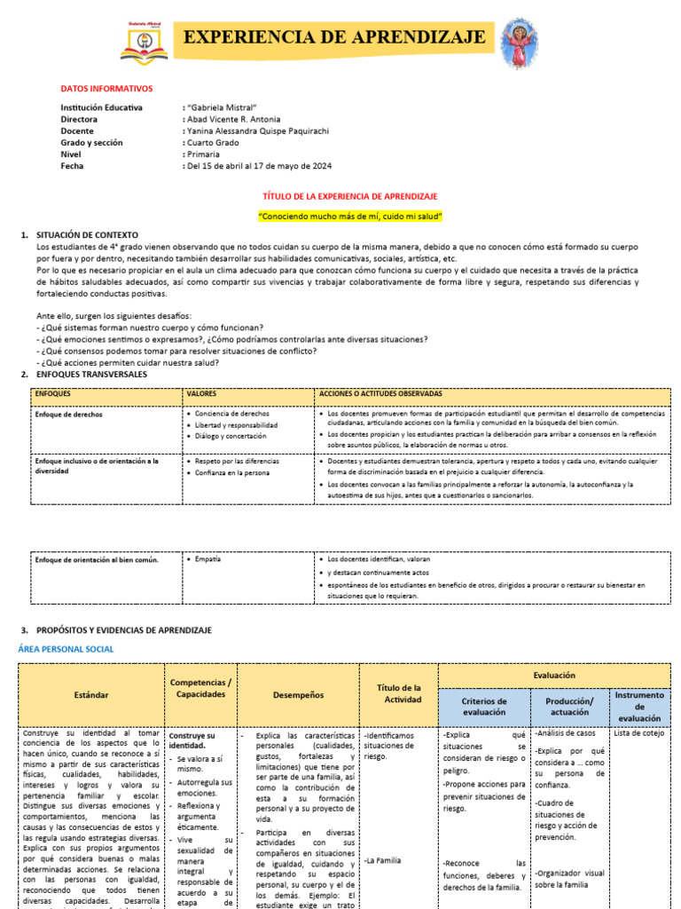 Experiencia de Aprendizaje 2 | PDF | Números | Evaluación