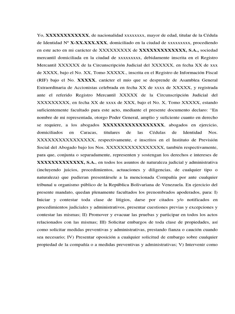 Poder General para Representación Legal | PDF | Documento de identidad ...