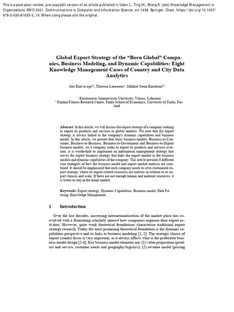 Global Export Strategies for Born Globals | PDF | Cost Of Living ...