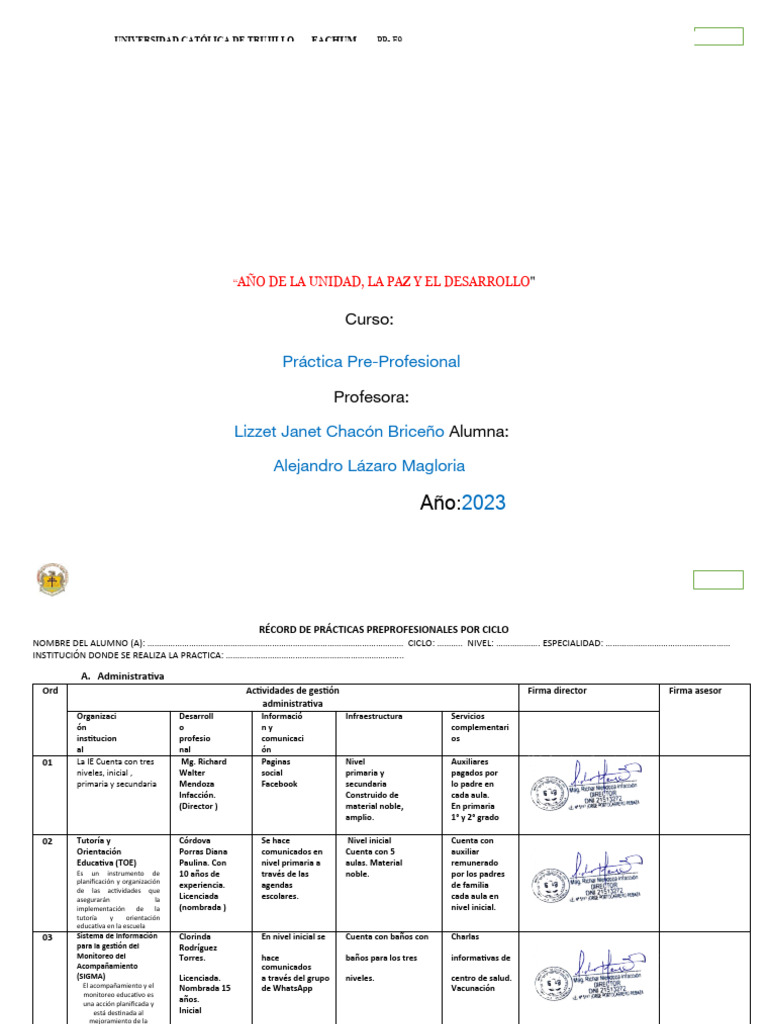 Recor de Prácticas (PP-F9) | PDF | Educación de la primera infancia