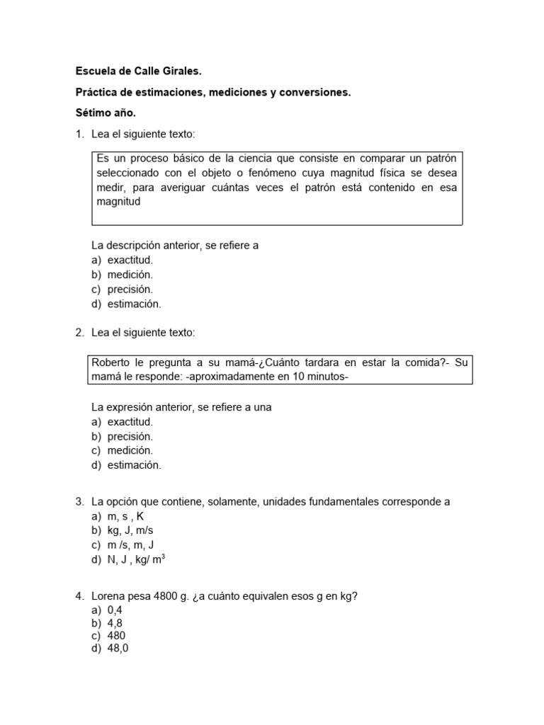 Práctica de Repaso Mediciones y Conversiones | PDF