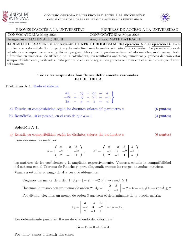 2º BAC (Final Solución) | PDF | Determinante | Vector Euclidiano