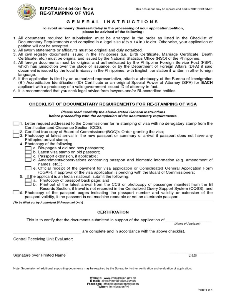 Visa Re-Stamping Instructions Philippines | PDF | Passport | Travel Visa