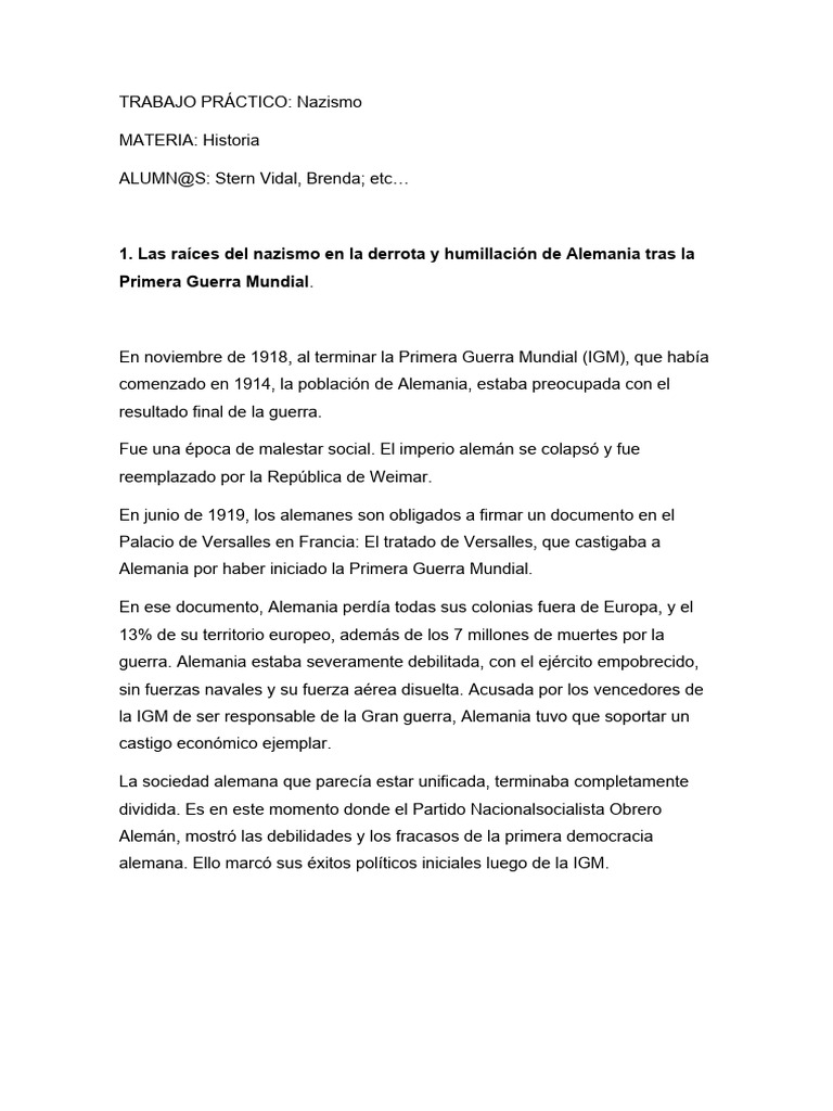 Raíces del Nazismo en Alemania | PDF | Alemania nazi | Primera Guerra ...