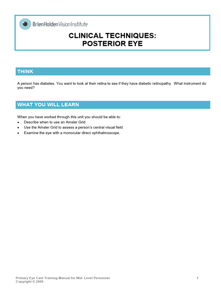 Clinical Techniques Posterior Eye | PDF | Retina | Eye