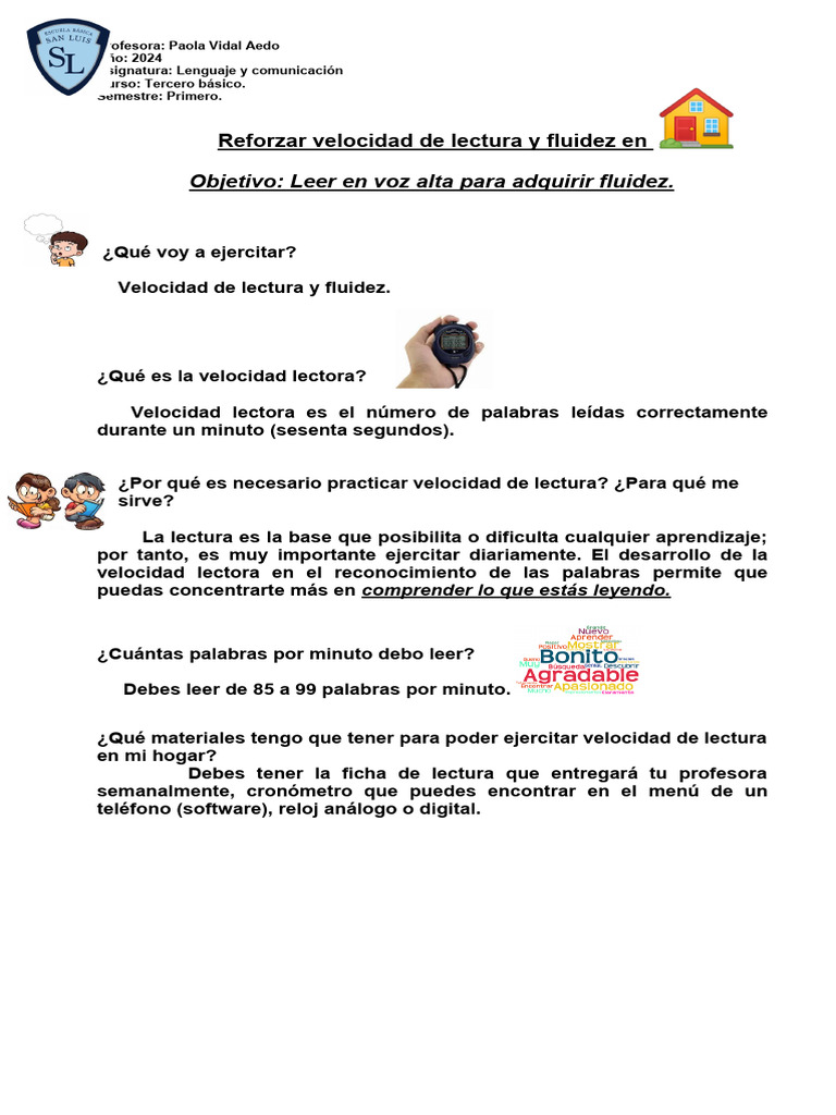 Fluidez y Velocidad Lectora Tercero Básico | PDF