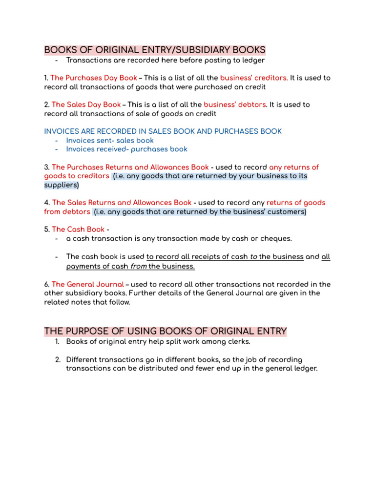 Poa Revision - Book of Original Entry CSEC REVISION | PDF | Debits And ...