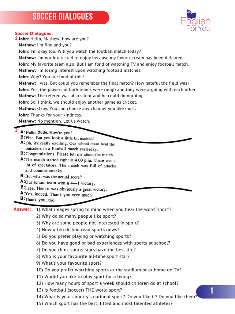 Soccer Dialogues | PDF | Sports & Recreation | Games & Activities