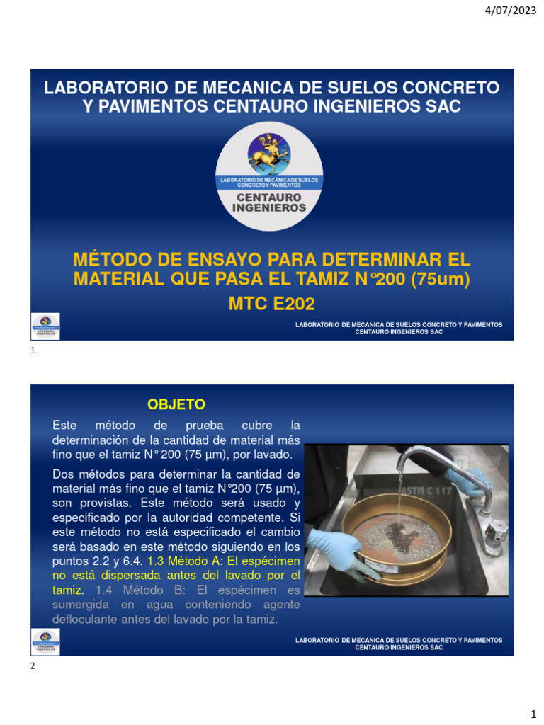 Pasante La Malla N°200 | PDF | Mecánica de suelos | Agua