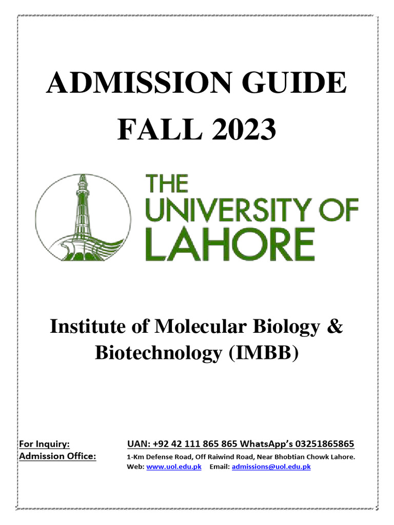 IMBB Admission Guide Fall 2023 | PDF | Bachelor Of Science | Molecular ...