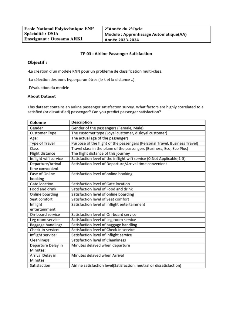 TP 03 - KNN - Airline Passenger Satisfaction | PDF | Machine Learning | Applied Mathematics