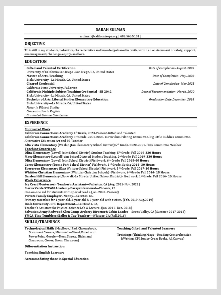 Sarah Sulman | Download Free PDF | California | Teaching