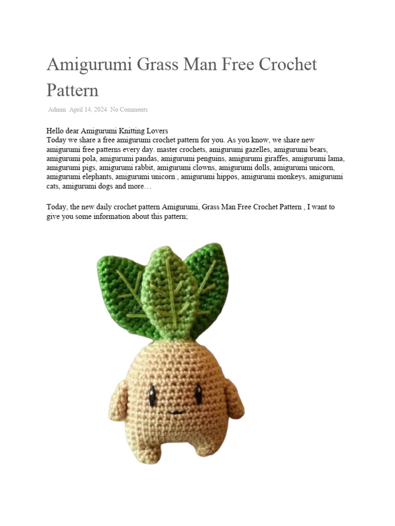 Free Amigurumi Grass Man Pattern | PDF | Amigurumi | Crochet