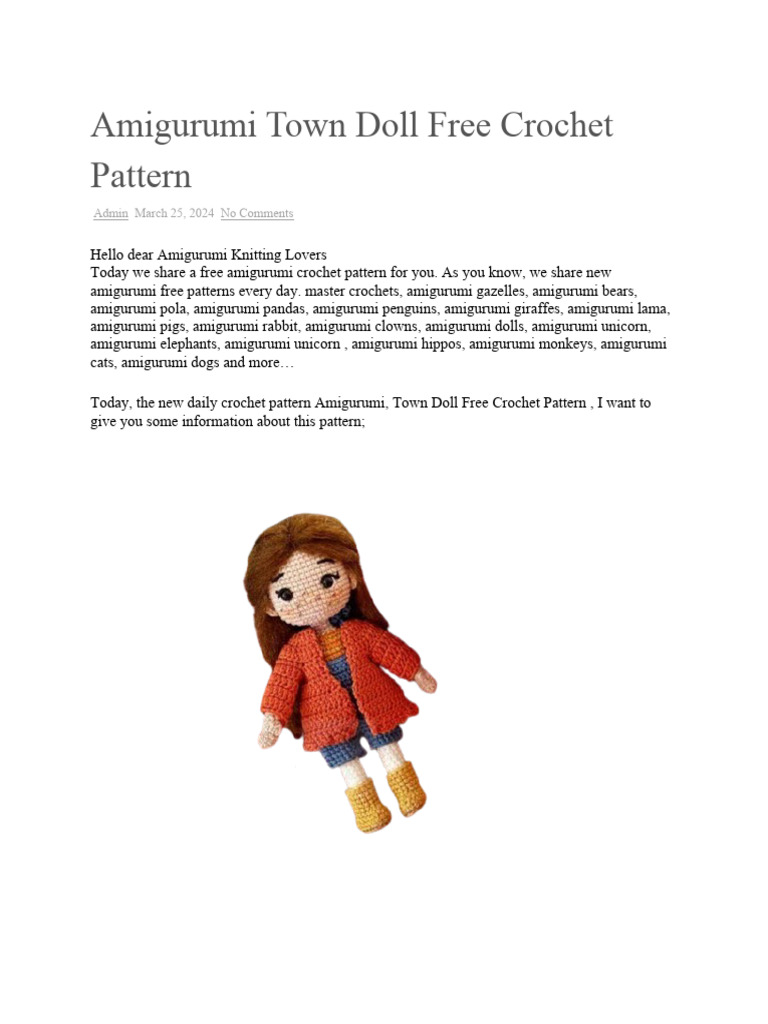 Amigurumi Town Doll Free Crochet Pattern | PDF | Crochet | Amigurumi