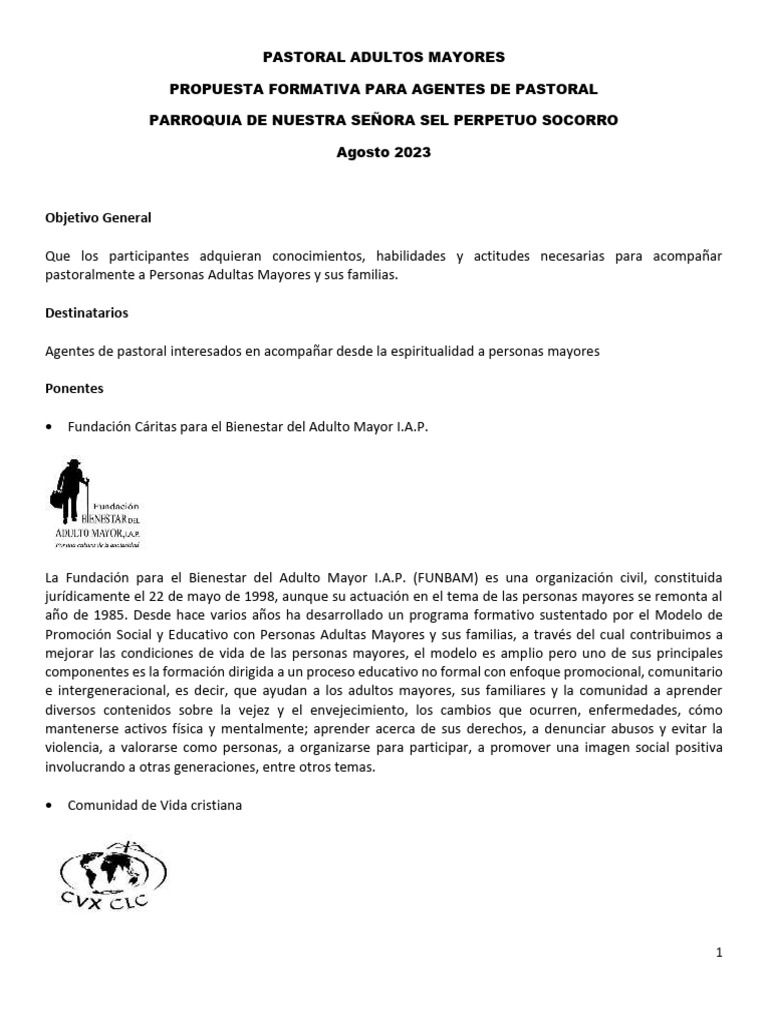 Curso Agentes Patoral Adultos Mayores, Ago. 2023 | PDF | Vejez | Adultos