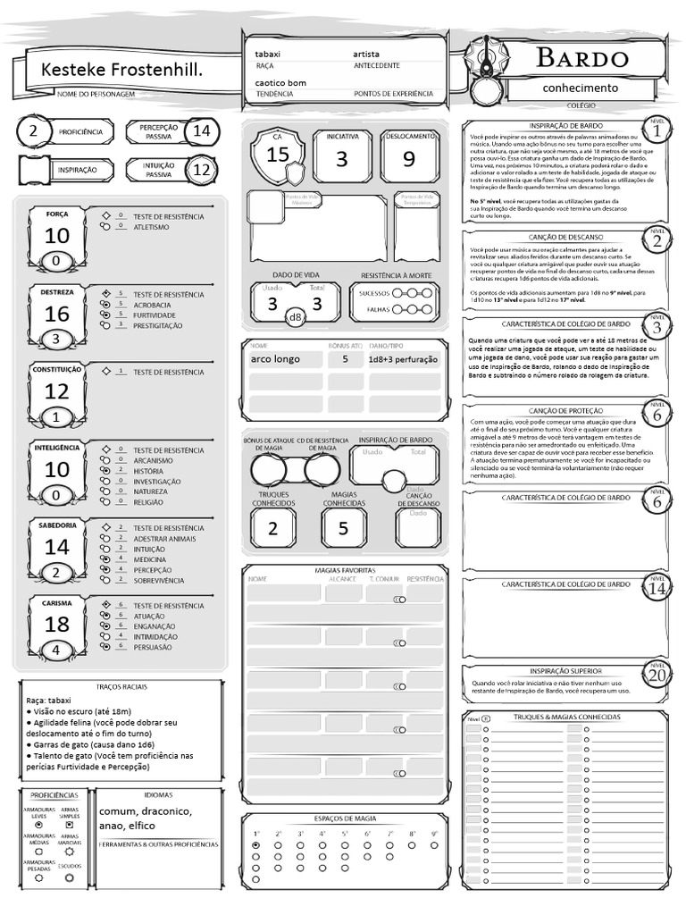 DND 5e - Kesteke Frostenhill | PDF | Gatos | Herói