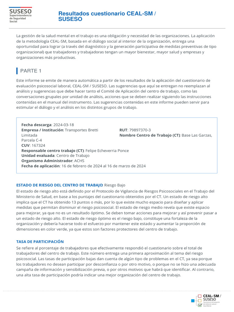 Resultados CEAL-SM en Transportes Bretti | PDF | Cuestionario | Salud ...