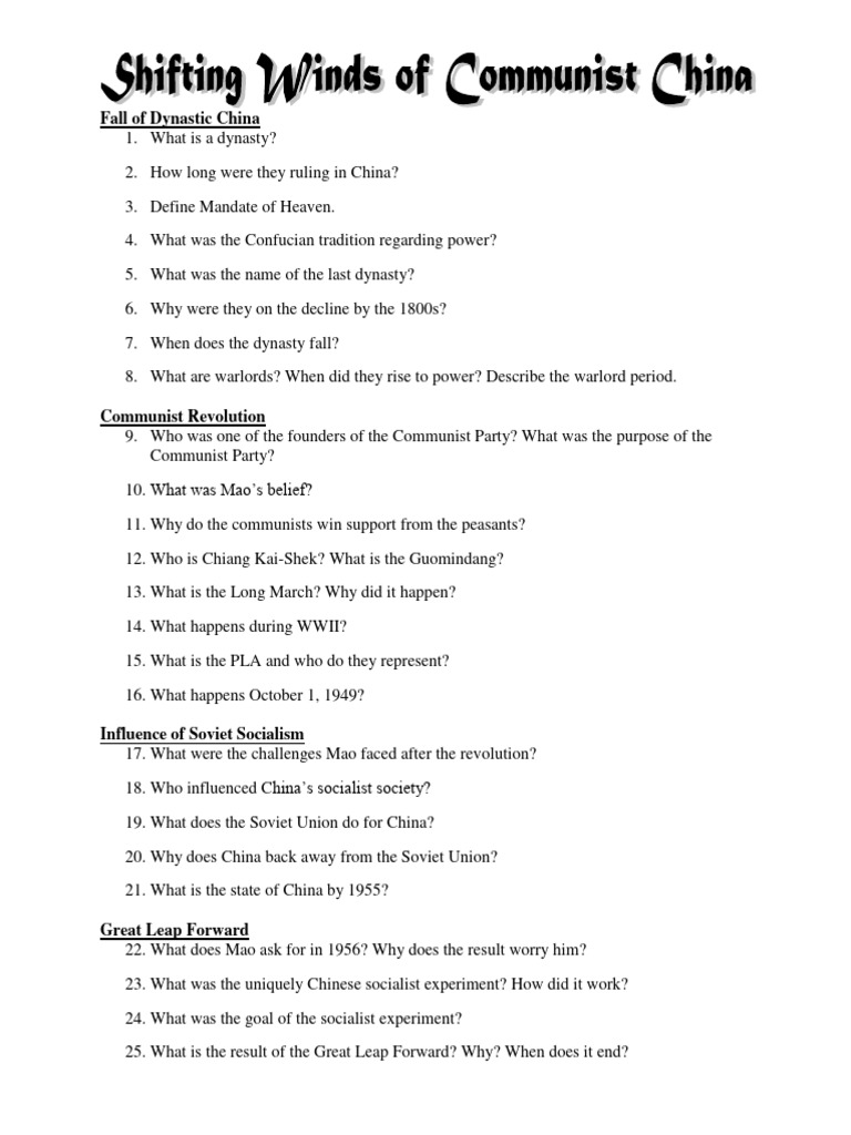 Winds of Change History of China Questions-1 | PDF | Mao Zedong | Deng ...