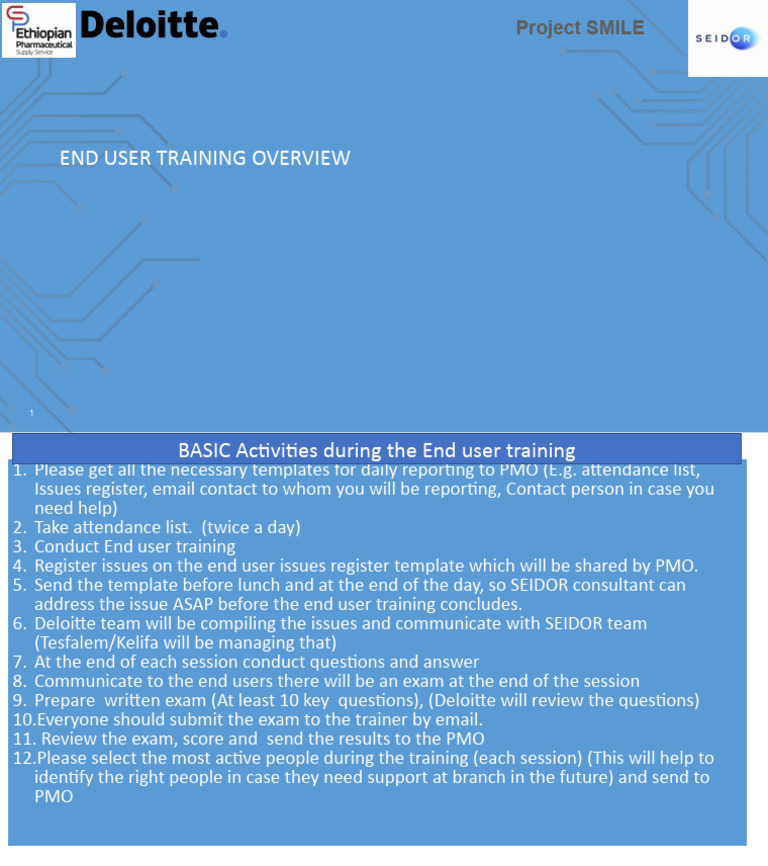 End User Training Overview for Project SMILE | PDF