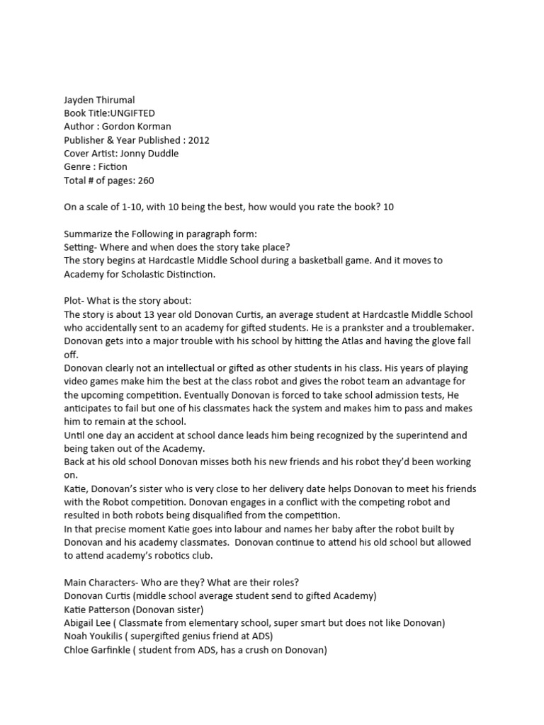 Ungifted Book Review & Summary | PDF | American Children's Novels