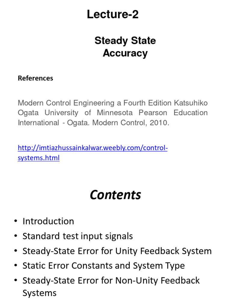 Control Lec 2 Pdf Steady State Applied Mathematics