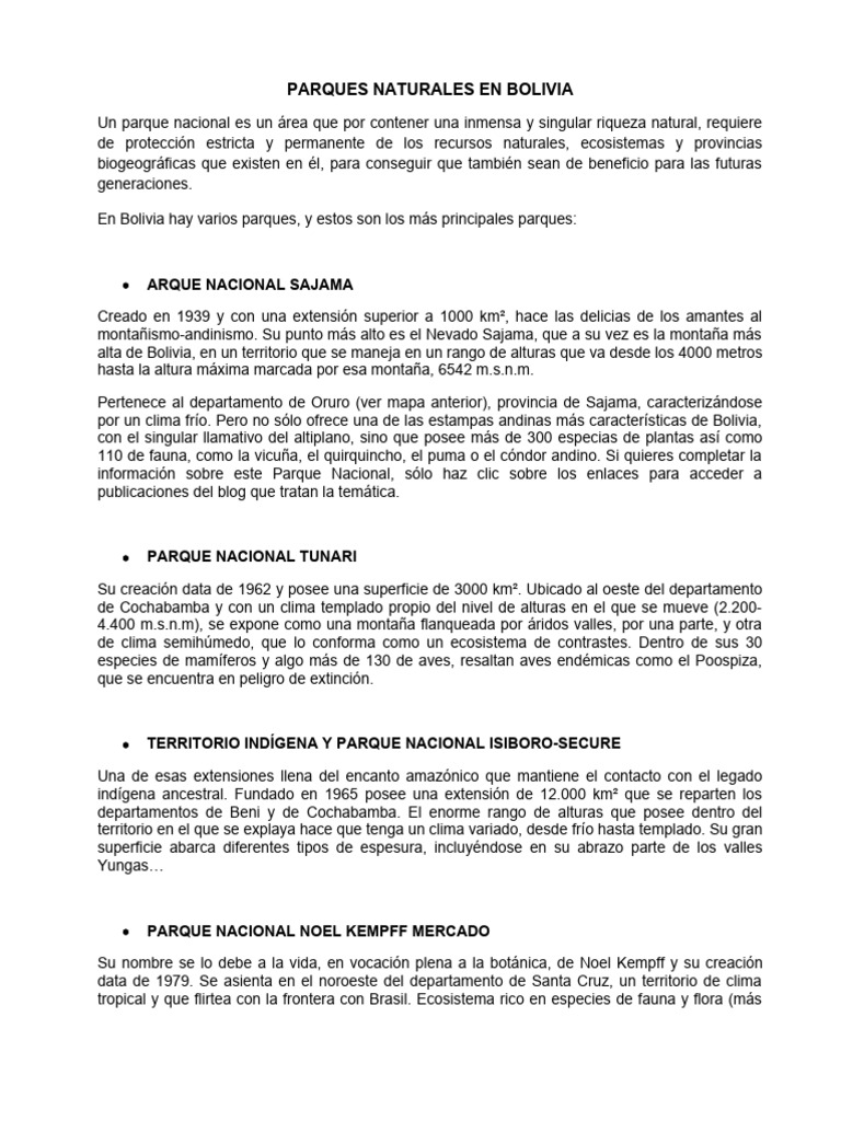 Parques Naturales en Bolivia | PDF | Mercurio (Elemento) | Ciencias de ...