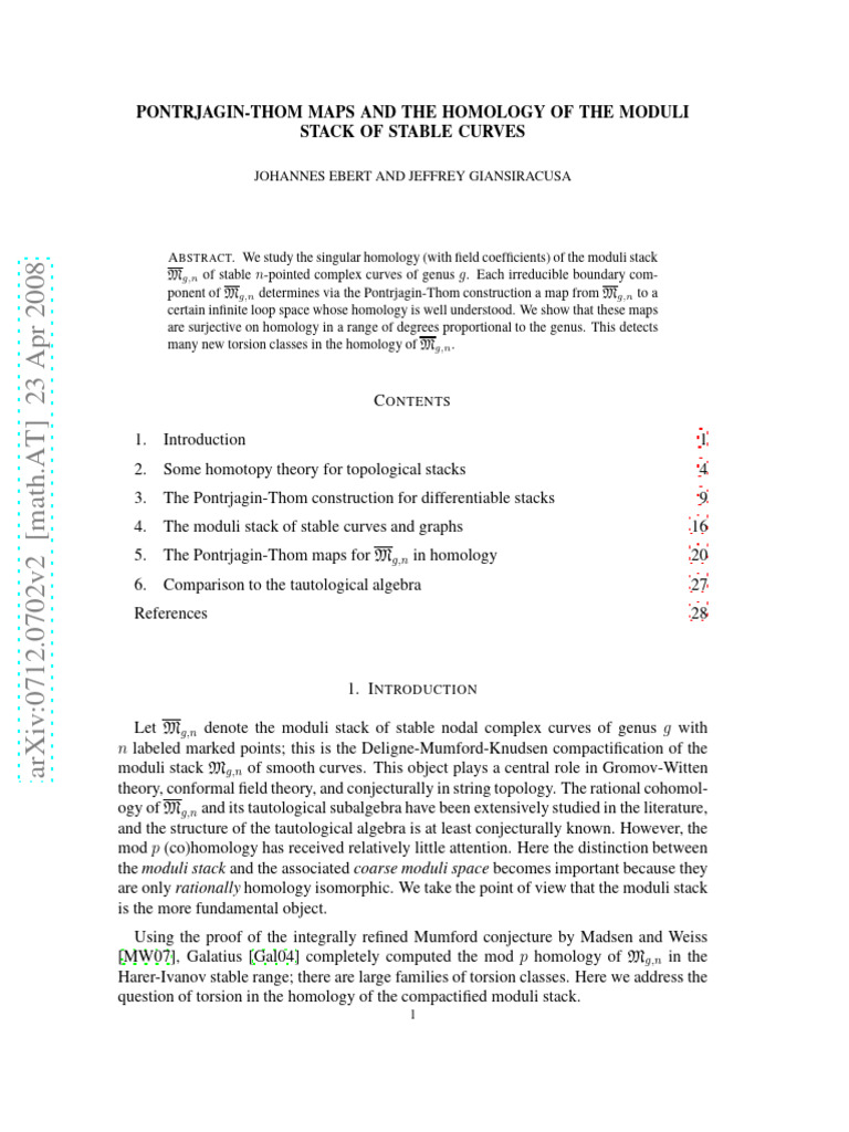 Pontrjagin Thom Maps and The Homology of | PDF | Field (Mathematics ...