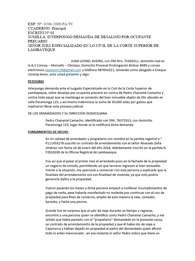 Demanda Por Posición Precaria - Eneque | PDF | Propiedad | Demanda judicial