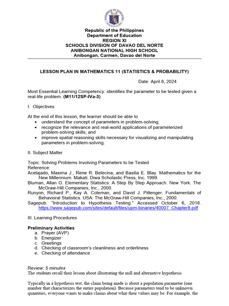 M1 Lesson 4 Quarter IV Statistics & Probability | PDF | Sampling (Statistics) | Adolescence