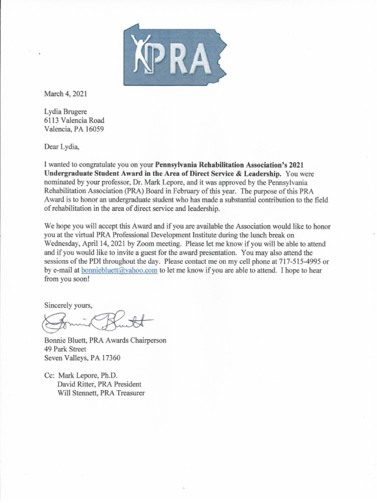 Pra Award Brugere Letter | PDF