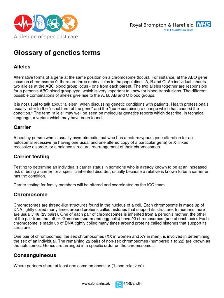 Glossary of Genetics Terms | PDF | Zygosity | Genetics