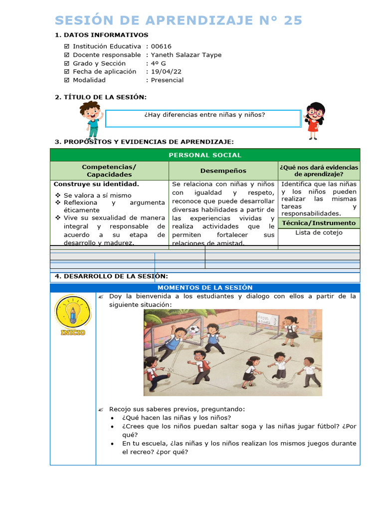 SESIÓN DE APRENDIZAJE N 25 | PDF | Aprendizaje | Maestros