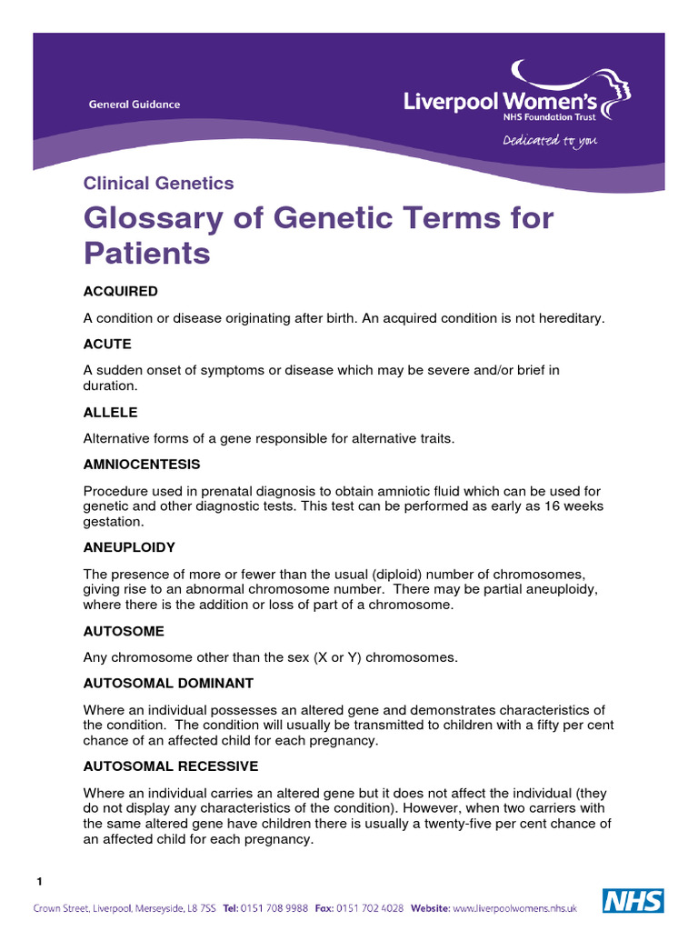 Glossary of Genetic Terms For Patients | PDF | Genetic Disorder | Genetics