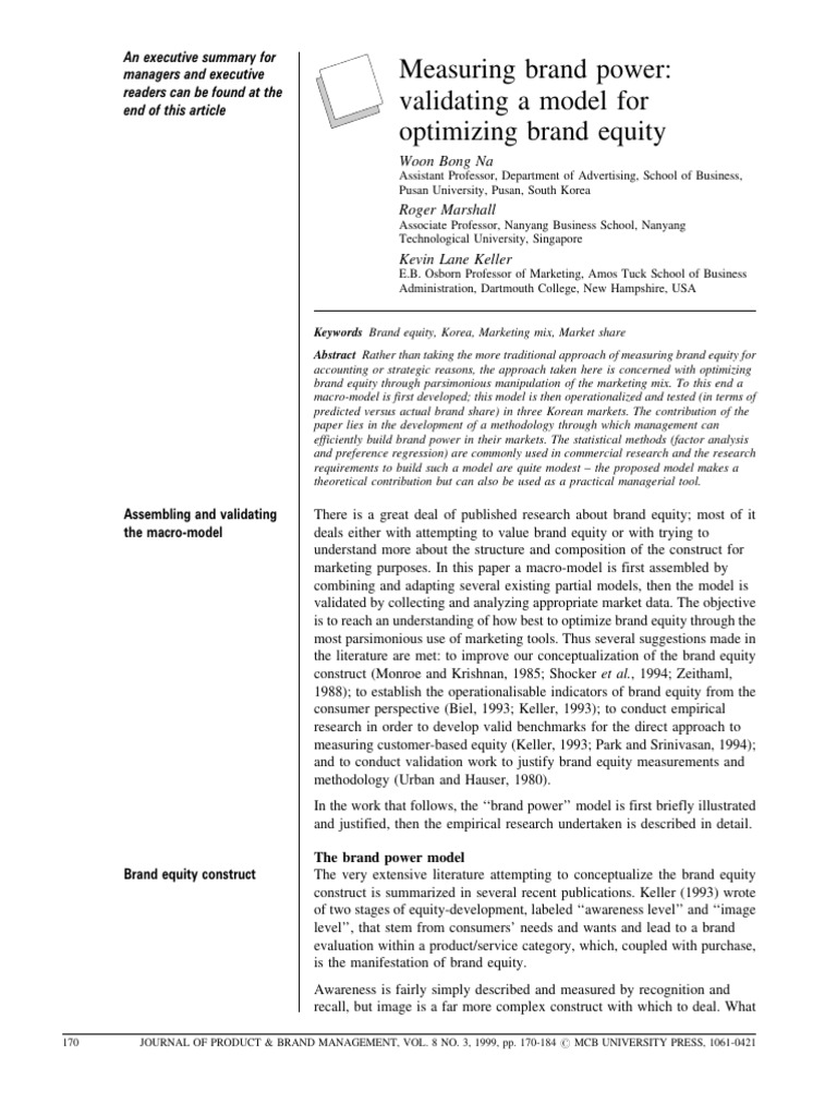 Measuring Brand Power Validating A Model For Optim | PDF | Brand | Factor Analysis