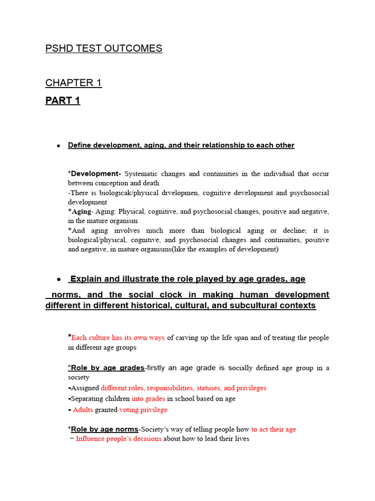 PSHD Test Outcomes Chapter 1 | PDF | Developmental Psychology | Adolescence