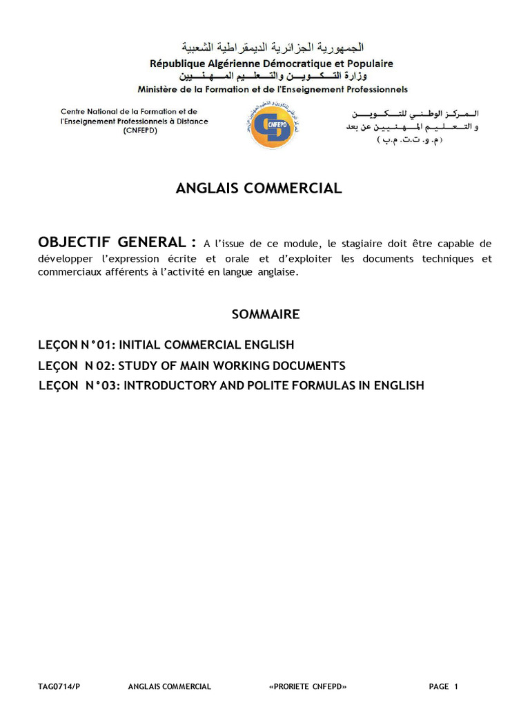 Cours d'Anglais Commercial Gratuit | PDF | Phonétique | Linguistique