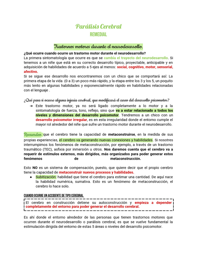 Clase 7 - Remedial Parálisis Cerebral | PDF | Cerebro | Parálisis cerebral