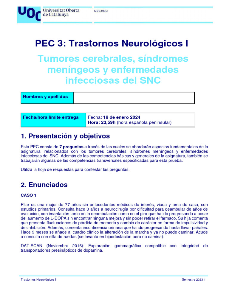 M0.357 - 20231 - PEC 3 - Tumores Cerebrales, Sindromes Meningeos y Enfermedades Infecciosas SNC ...