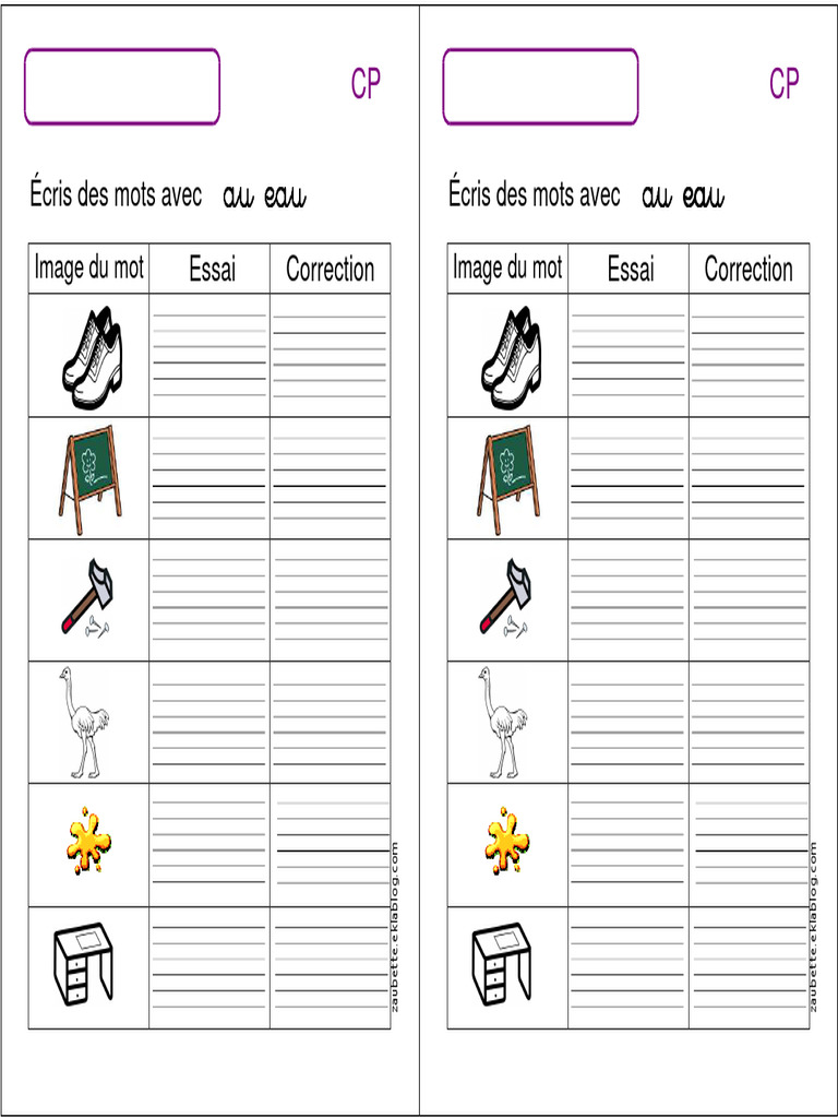 Exercices sur les sons "au" et "eau" | PDF