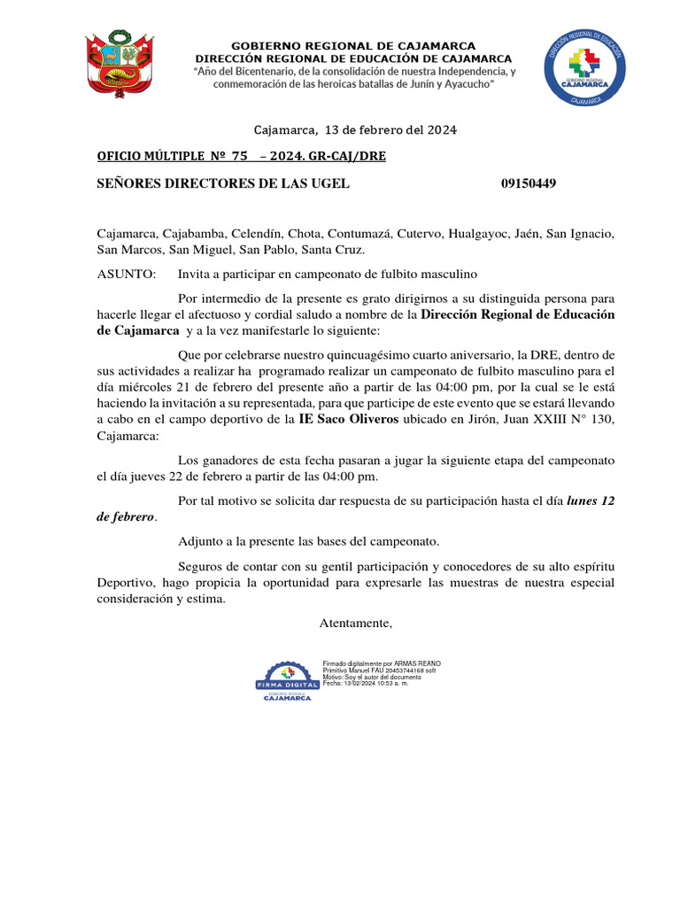 Oficio Múltiple # 75 - 2024. Gr-Caj-Dre (F) | PDF | Deportes