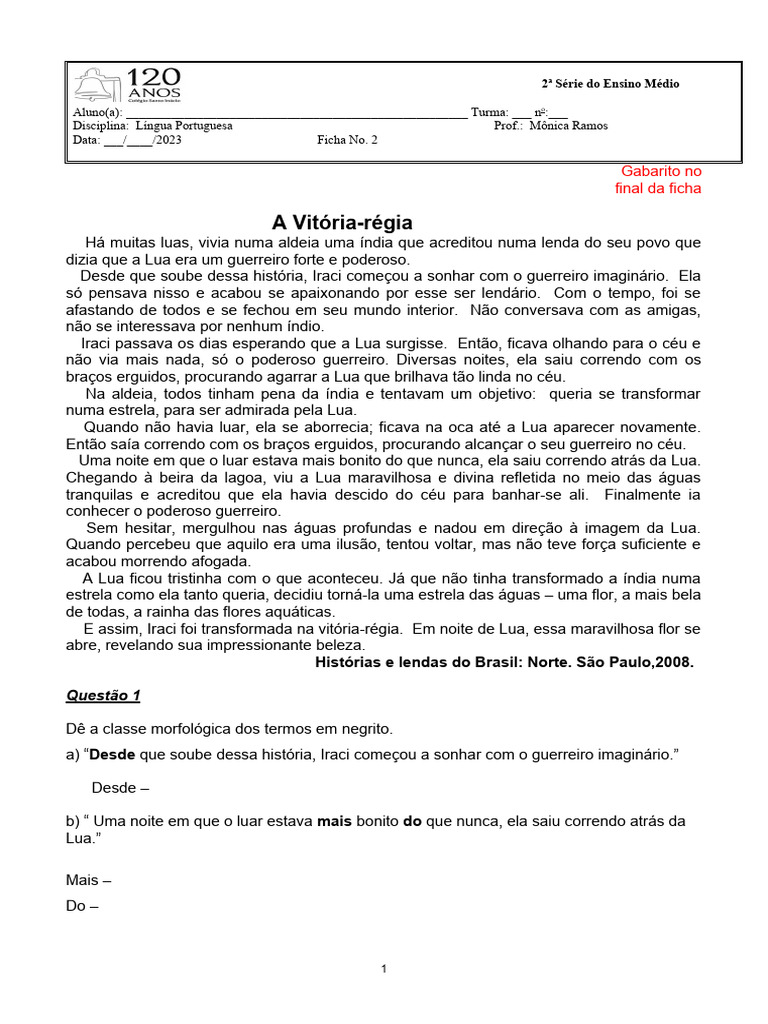 2a. Lista Exercícios - Gab | PDF | Pronome | Advérbio