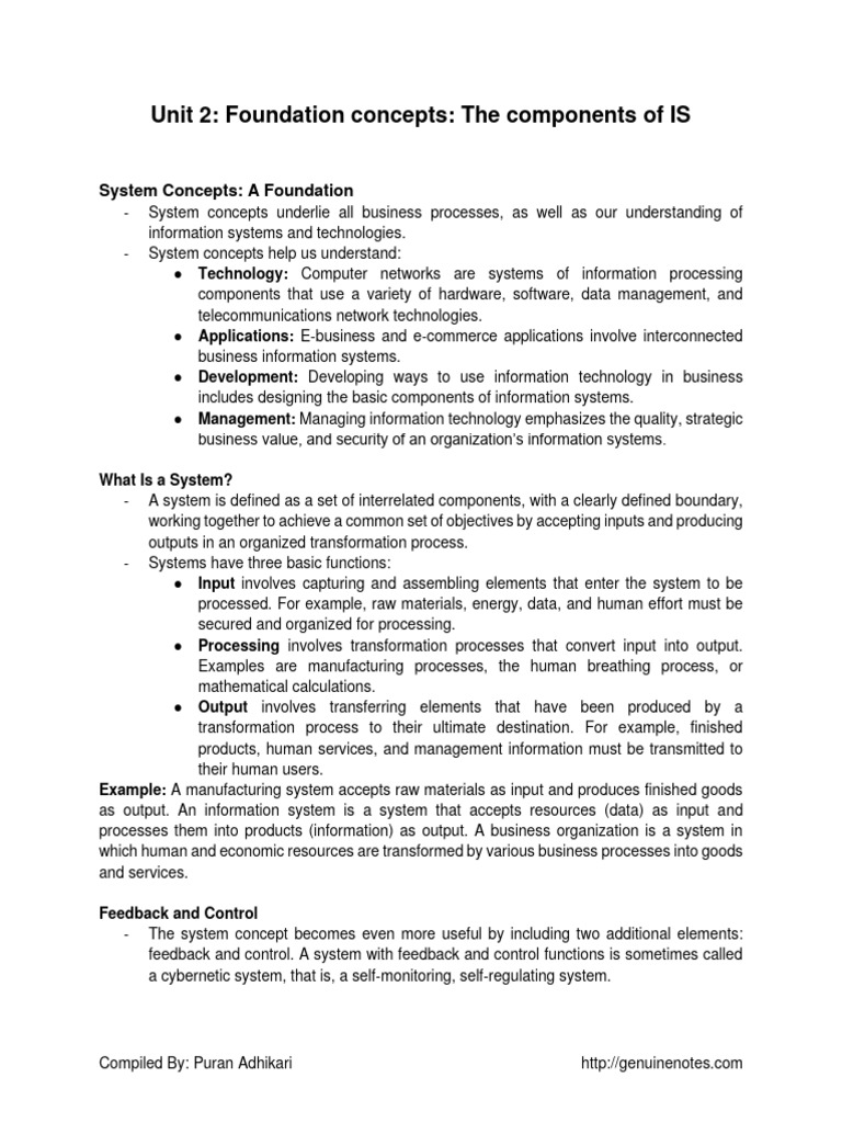 Unit 2 Foundation Concepts The Components of IS | PDF | System ...