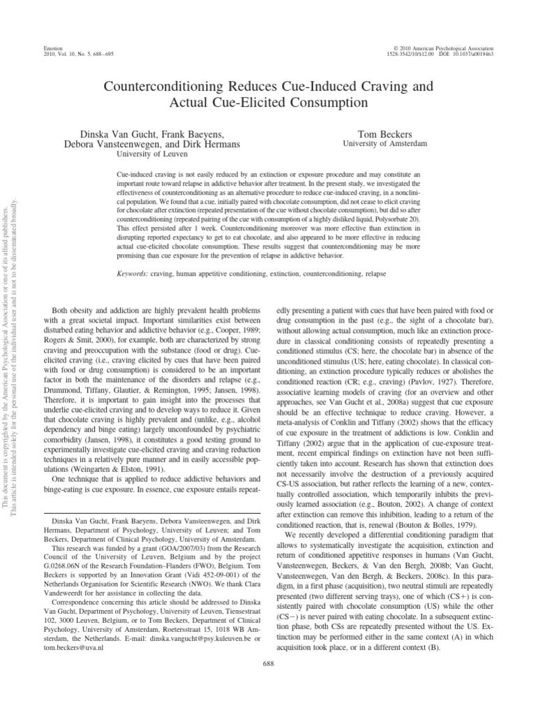 Counterconditioning Reduces Cue-Induced Craving and Actual Cue Elicited ...