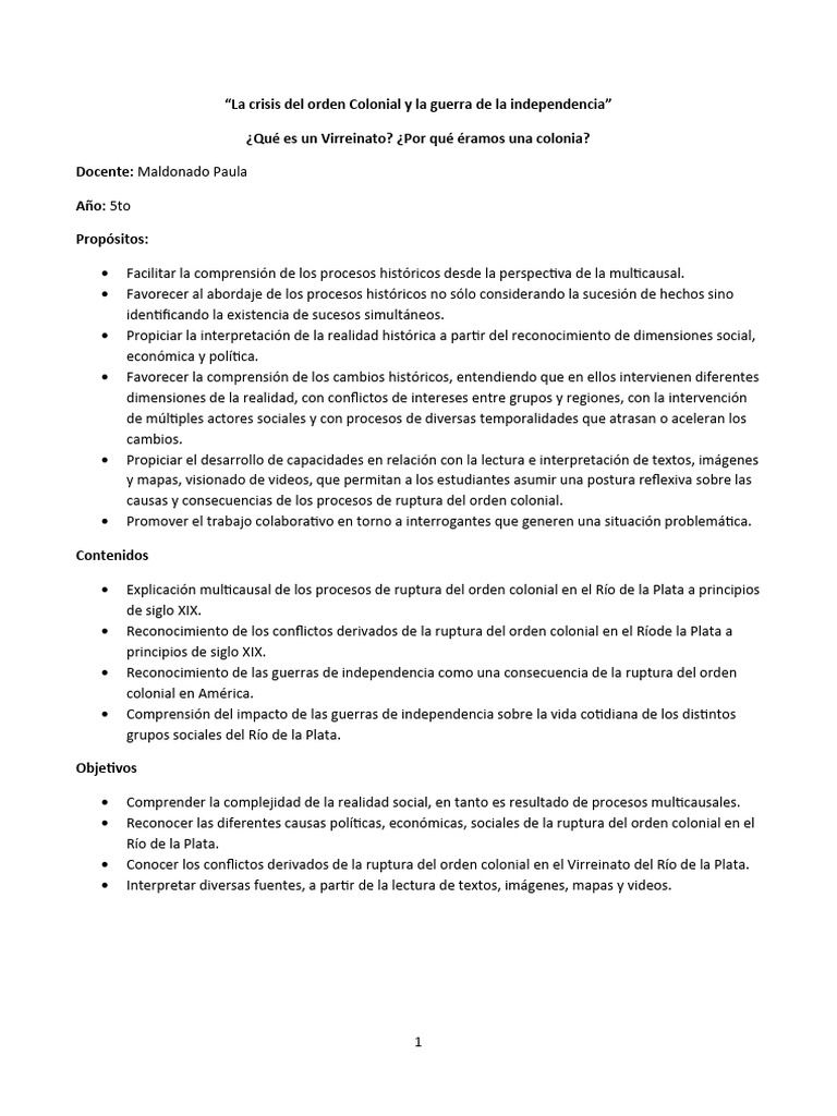 La Crisis Del Orden Colonial y La Guerra de La Independencia | PDF ...