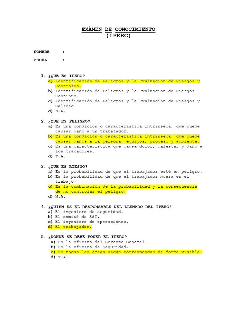Exàmen de Conocimiento Iperc | PDF