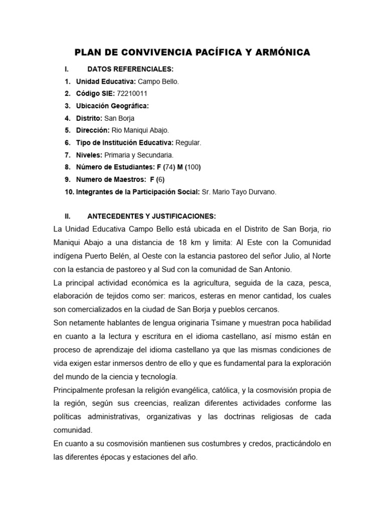 Plan de Convivencia Escolar San Borja | PDF | Violencia | Igualdad de género