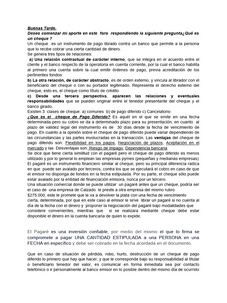 Foro 4 Derecho Comercial. | PDF | Cheque | Bancos