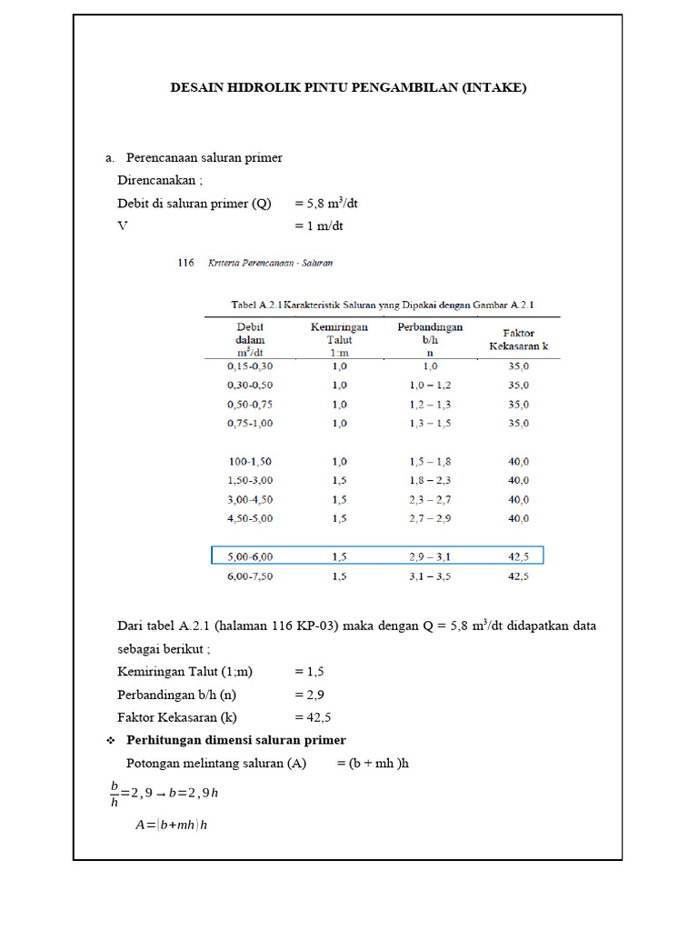 Desain Saluran Primer Irigasi | PDF