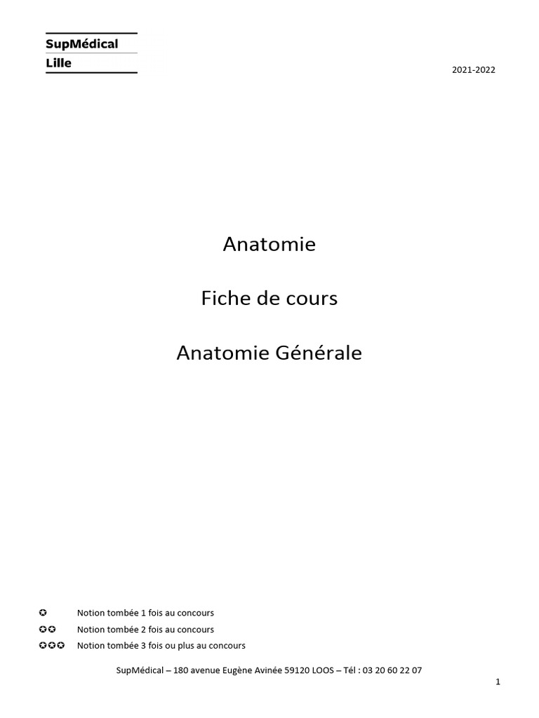 Cours d'Anatomie Générale PASS 2021-2022 | PDF | Vertèbre ...